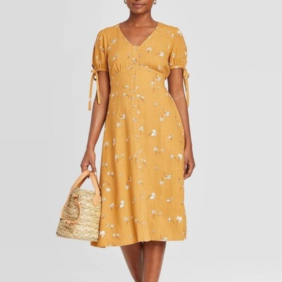 Universal Thread | Dresses | Universal Thread Yellow Floral Midi Dress ...